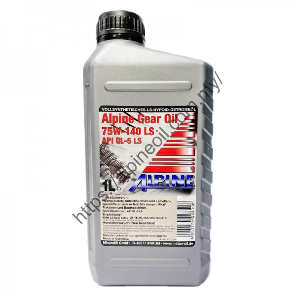 ALPINE GEAR OIL 75W-140 LS (1 LITER x 20 BTL) 0100791 | ALPINE OIL ...